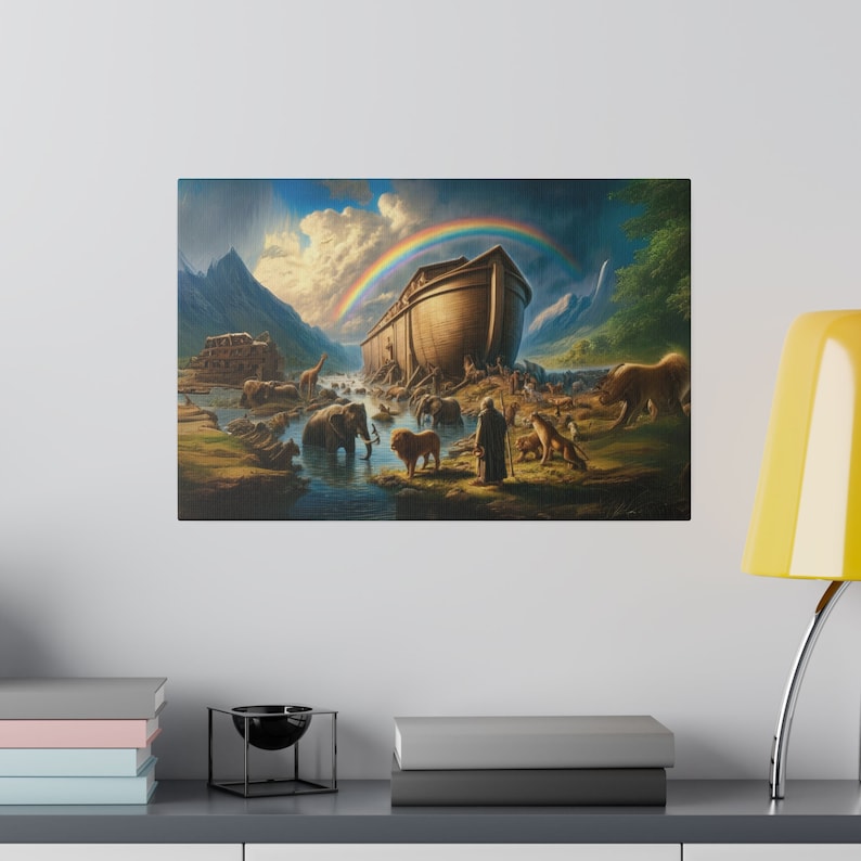 Story of Noahs Ark Matte Canvas Painting Print, Christian Artwork From Bible Stories Fast ...