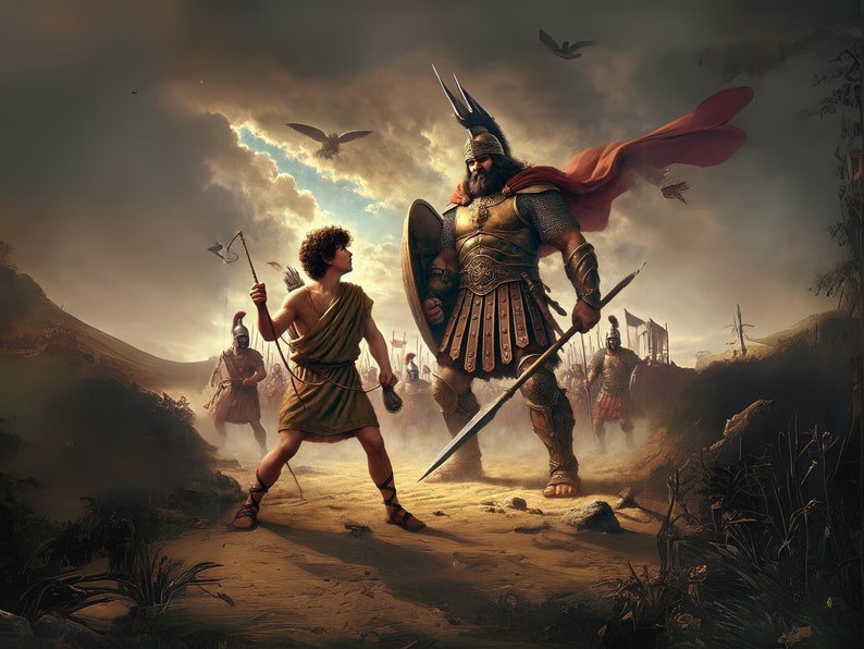 David and Goliath Canvas Painting Print, Christian Artwork From Bible Stories Fast Shipping ...