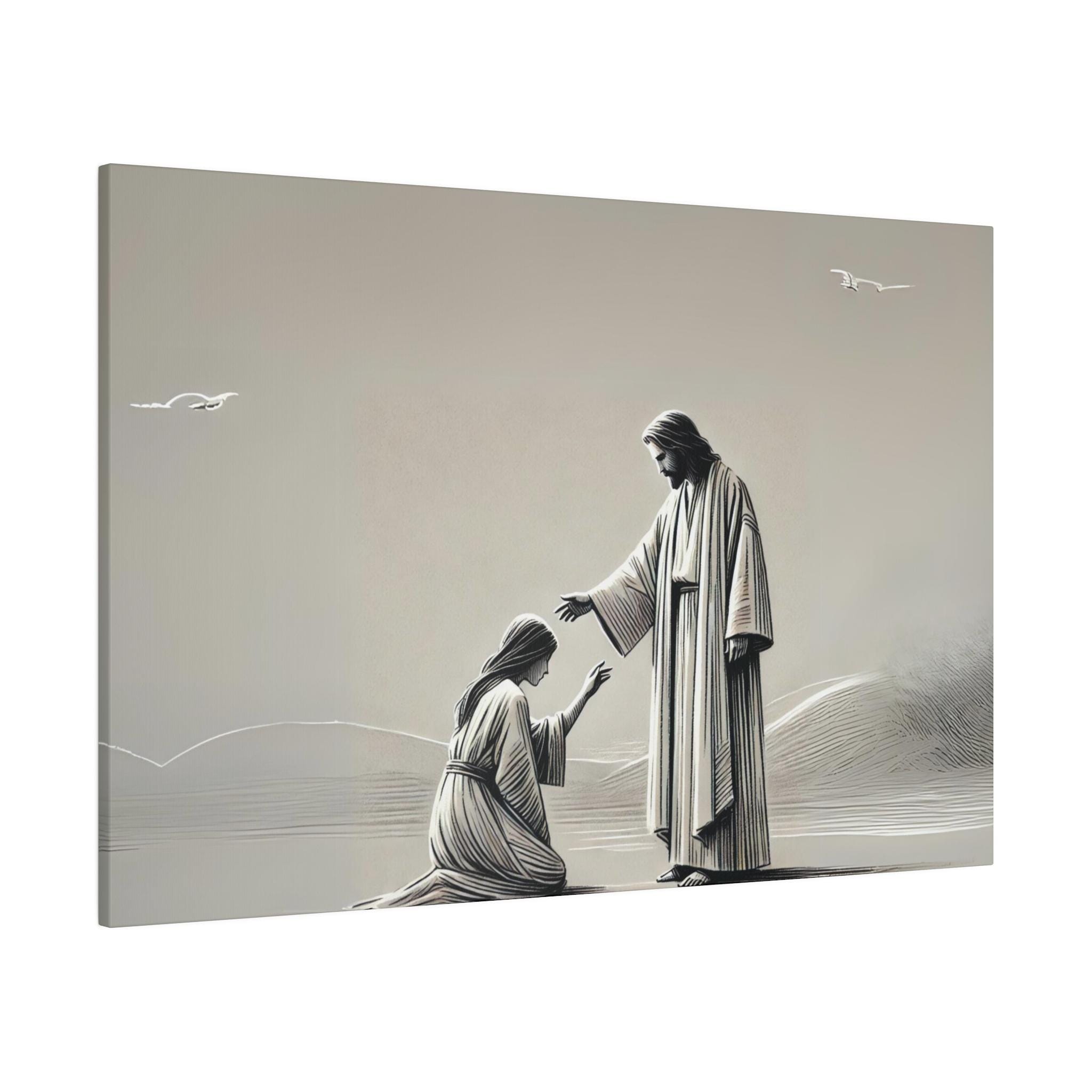 Jesus Heals the Sick Woman Minimalist Monochromatic Edition, Christian ...