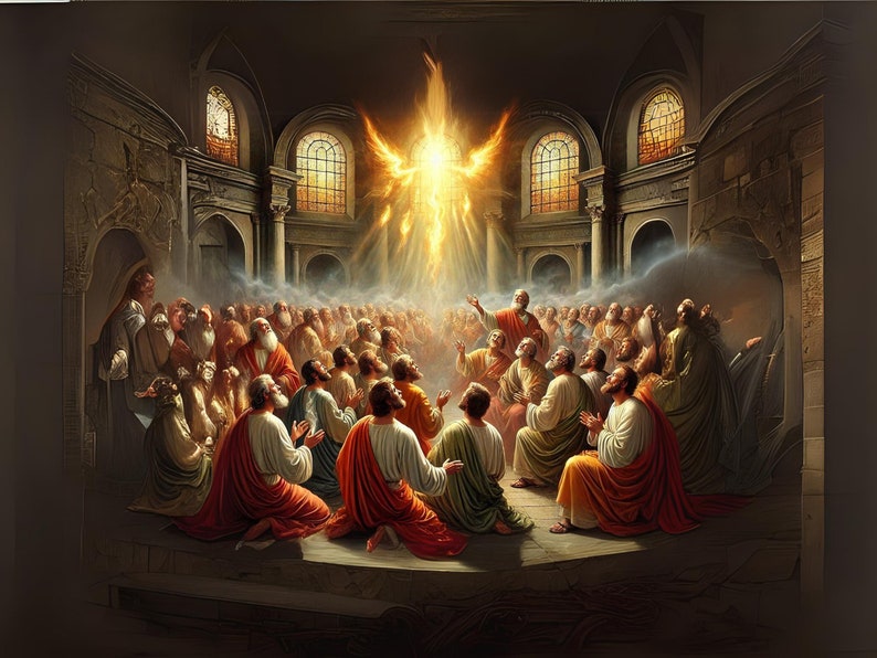 Day of Pentecost Holy Spirit With the Disciples Canvas Painting Print ...