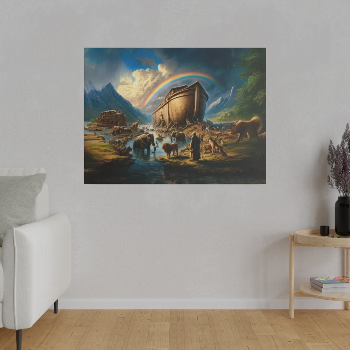 Story of Noahs Ark Matte Canvas Painting Print, Christian Artwork From Bible Stories Fast ...