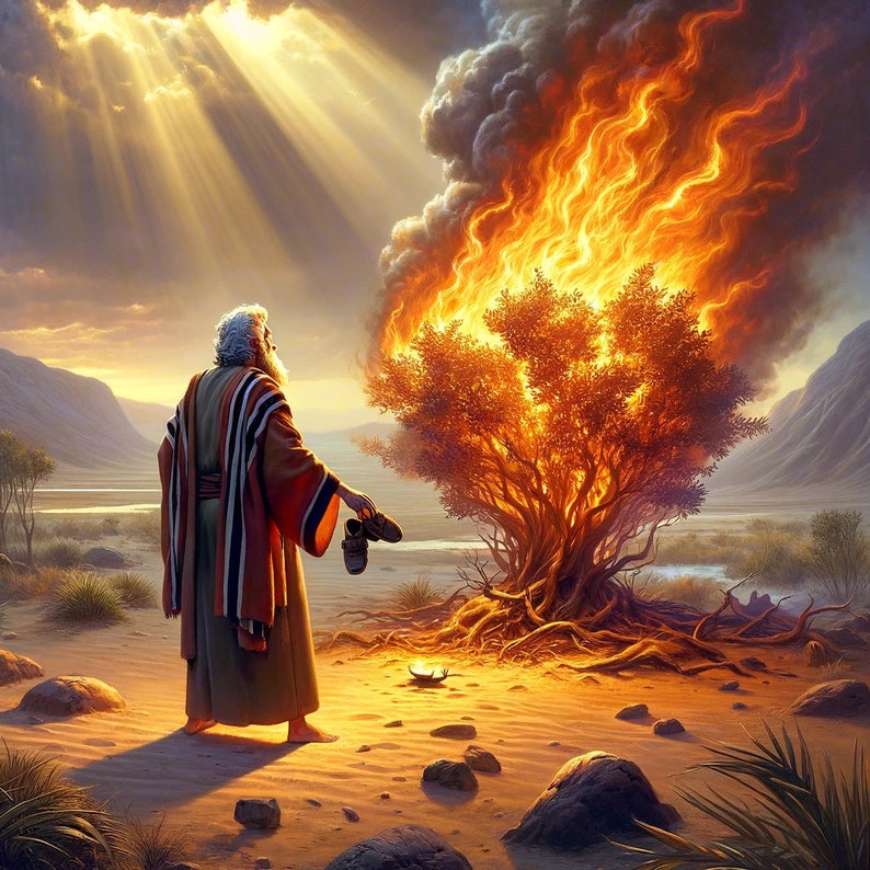 Moisés y la zarza ardiente impresión de pintura de lienzo mate, obras ...