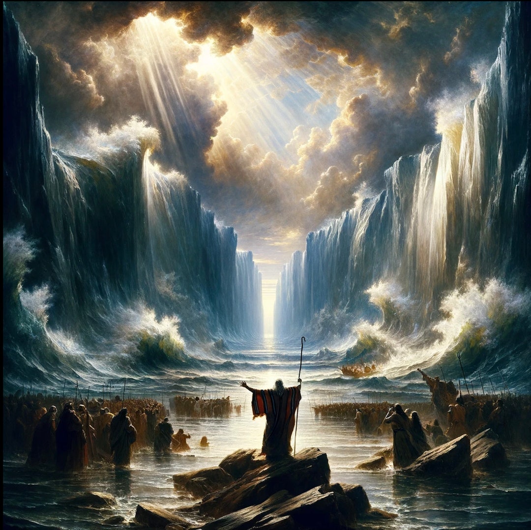 Moses Splitting the Red Sea Canvas Painting Print, Christian Artwork ...