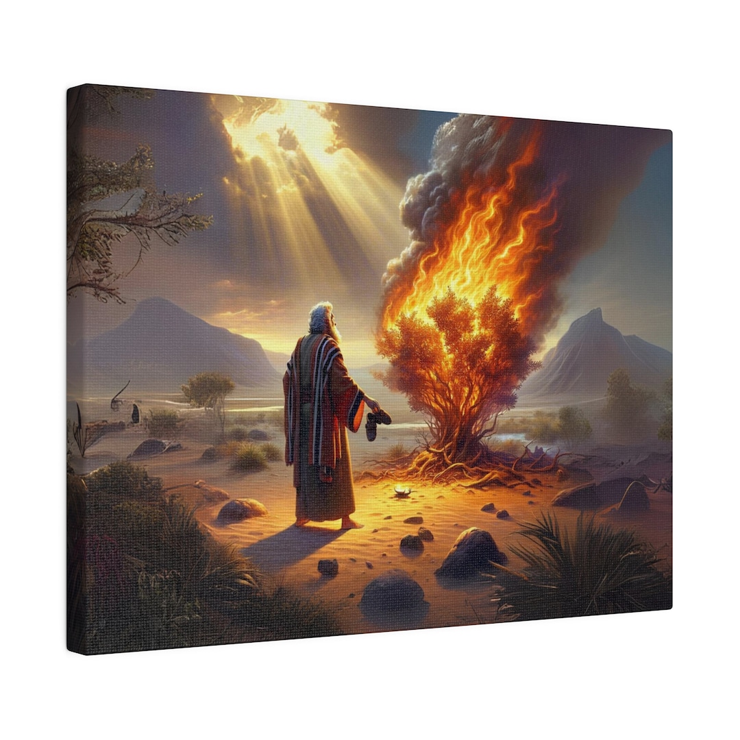 Moses And The Burning Bush Matte Canvas Print Christian Artwork From