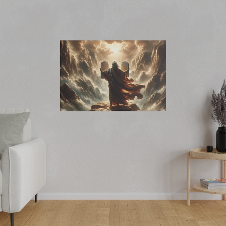 Moses and the Ten Commandments Matte Canvas Painting Print, Christian ...