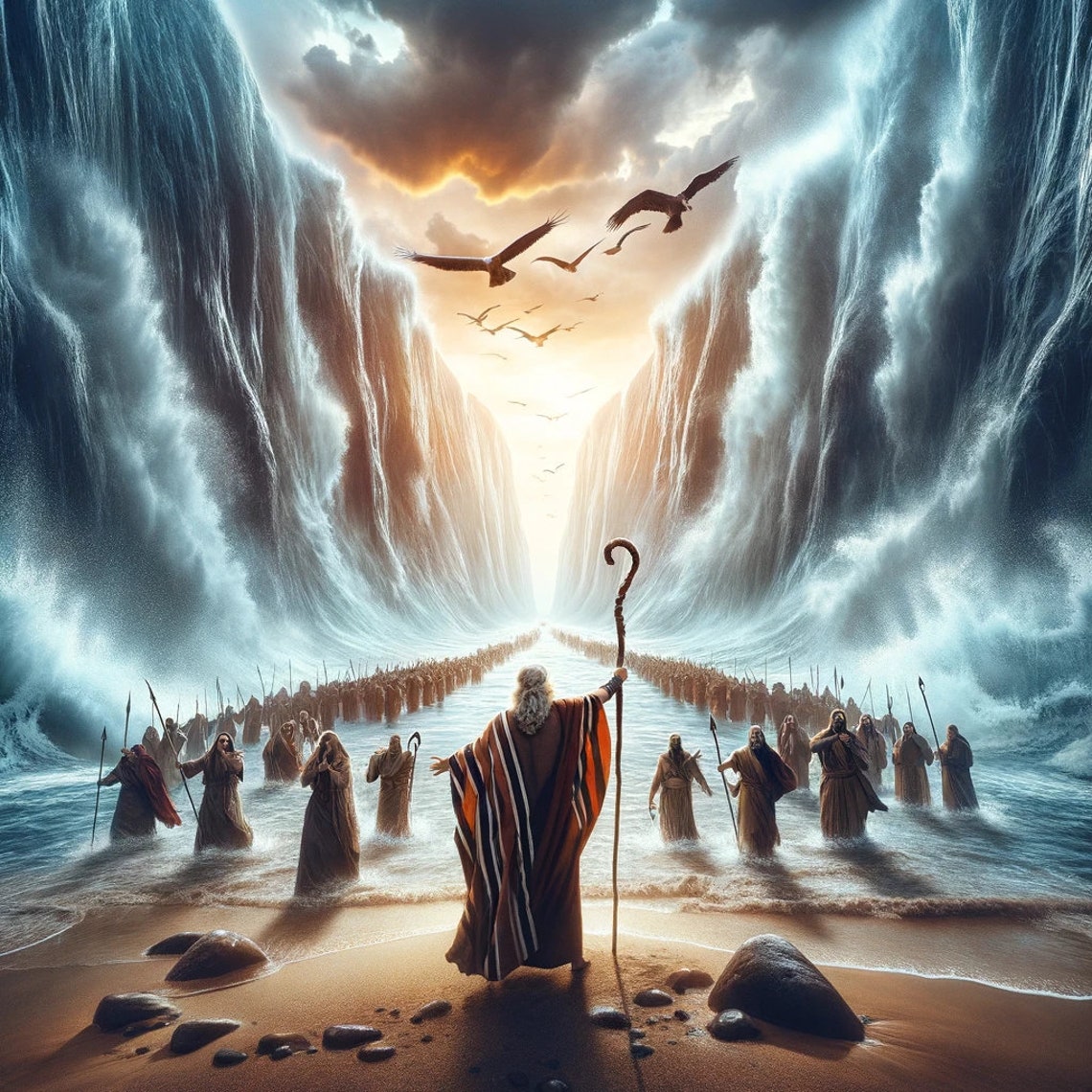 Moses Splitting the Red Sea Matte Canvas Painting Print, Christian ...