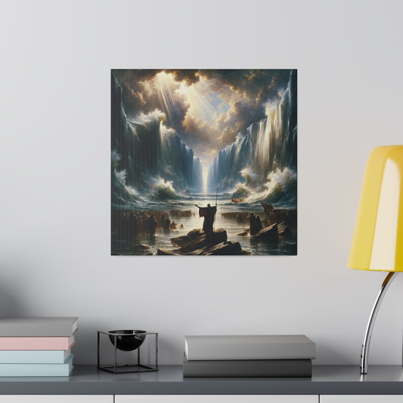 Moses Splitting the Red Sea Canvas Painting Print, Christian Artwork ...