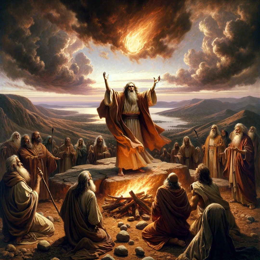 Prophet Elijah at Mount Carmel Matte Canvas Painting Print, Christian ...