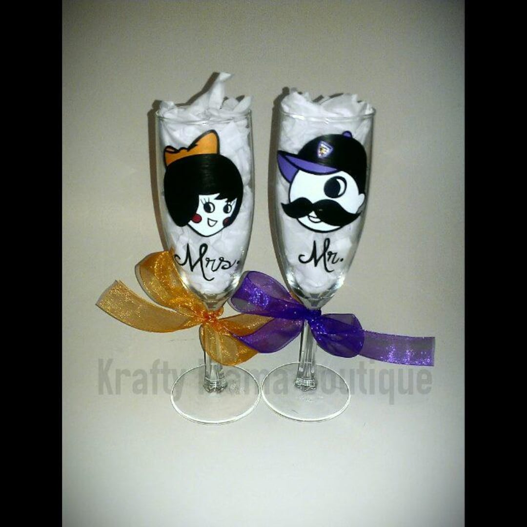 Mr. Natty Boh Ravens and Mrs. Utz O's Wedding Glass Set Hand-painted ...