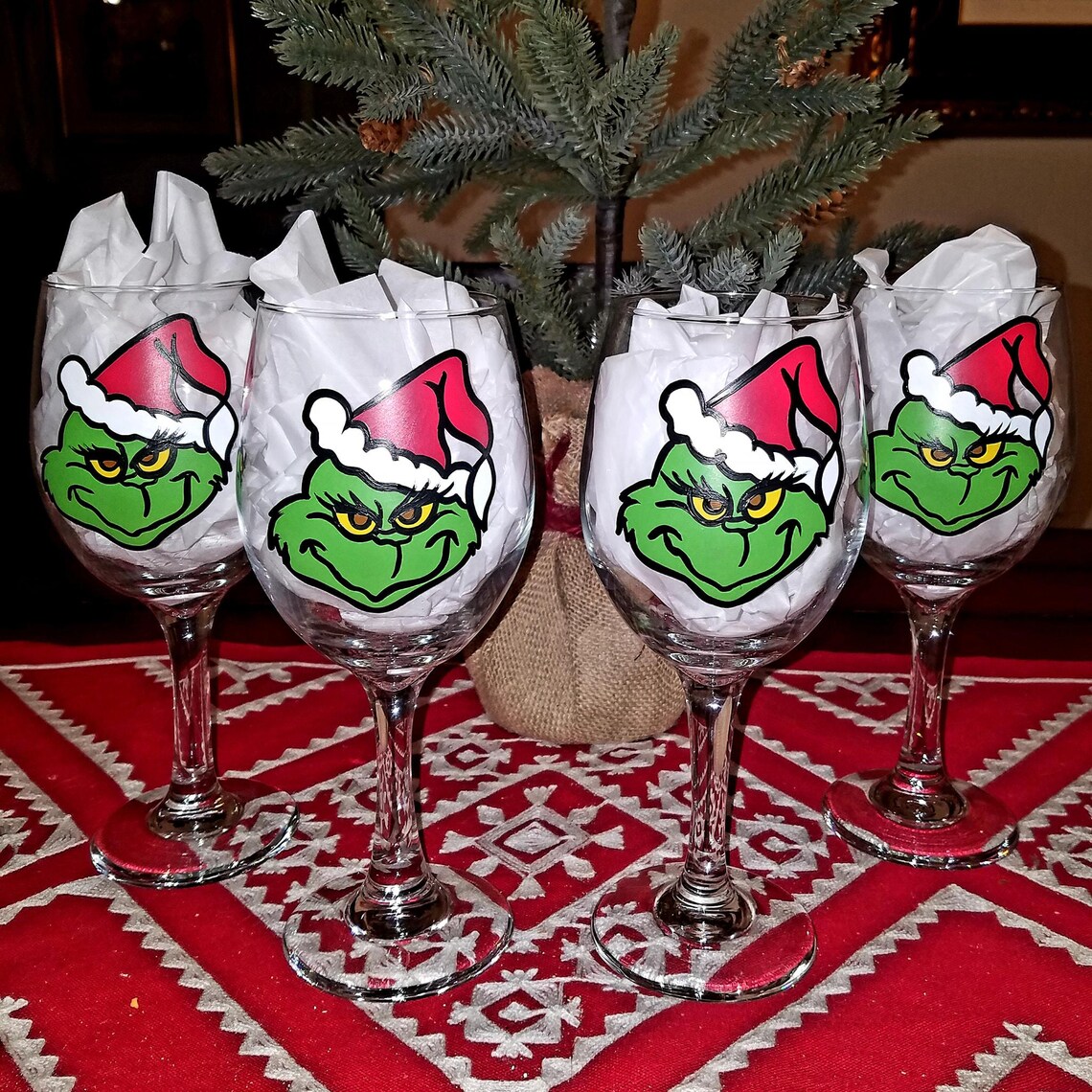 Grinch Hand-painted Wine Glass (1) | Whimsical Holiday Glassware for ...