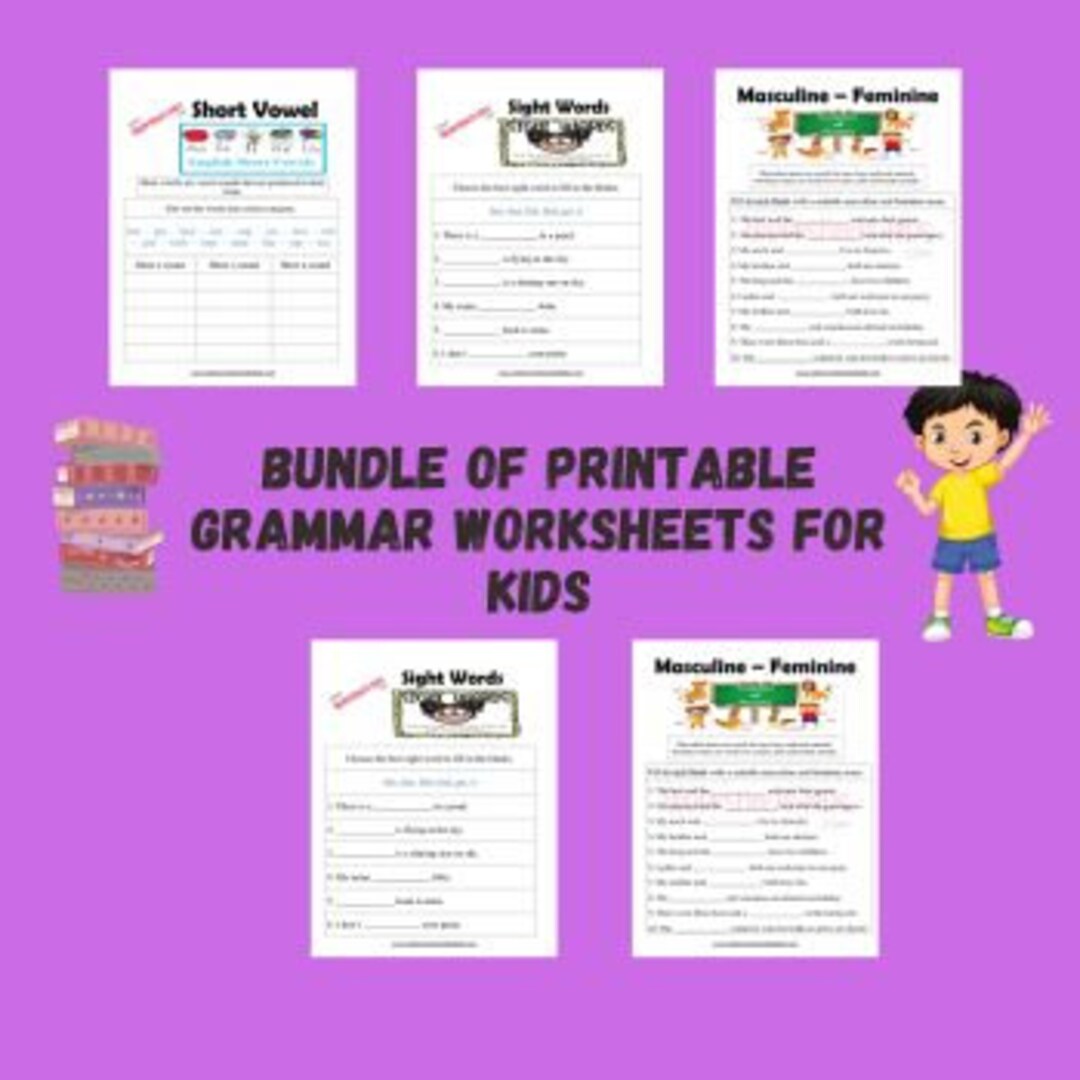 Grammar Worksheets Printable Bundle for Primary Kids/children/students ...