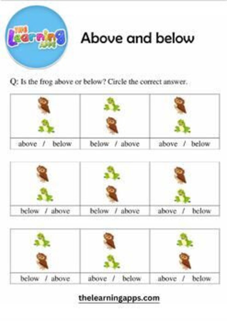 How to Use Above and Below Printable Worksheets for Grade 1 or Above ...
