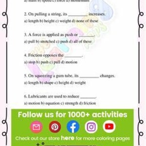 Force and Motion Printable Worksheets for Kids Science Worksheet for ...