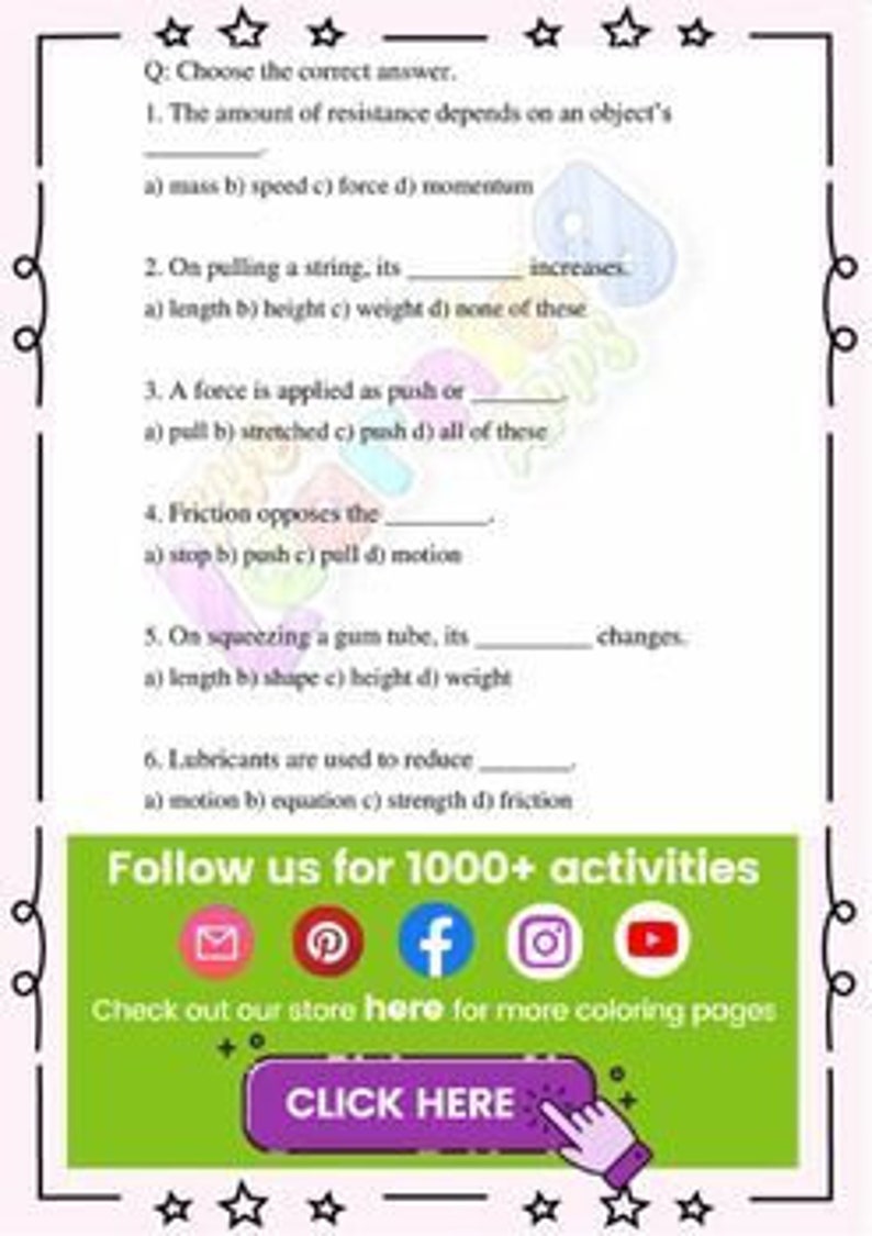 Force and Motion Printable Worksheets for Kids Science Worksheet for ...