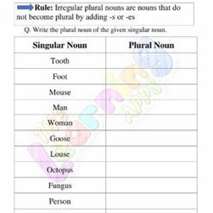 Singular and Plural Noun Printable Worksheets English Grammar Lesson ...