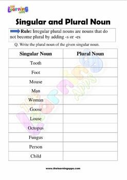 Singular and Plural Noun Printable Worksheets English Grammar Lesson ...