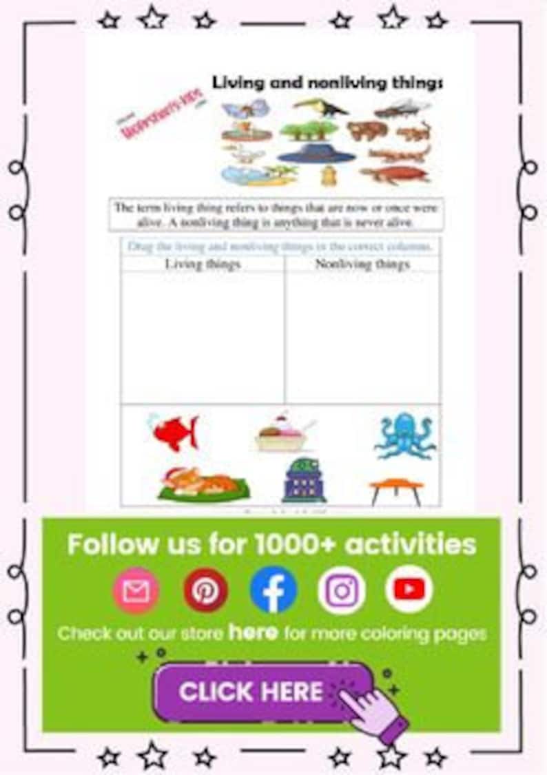 Identify Living and Non Living Things Worksheet Printable for Kids - Etsy