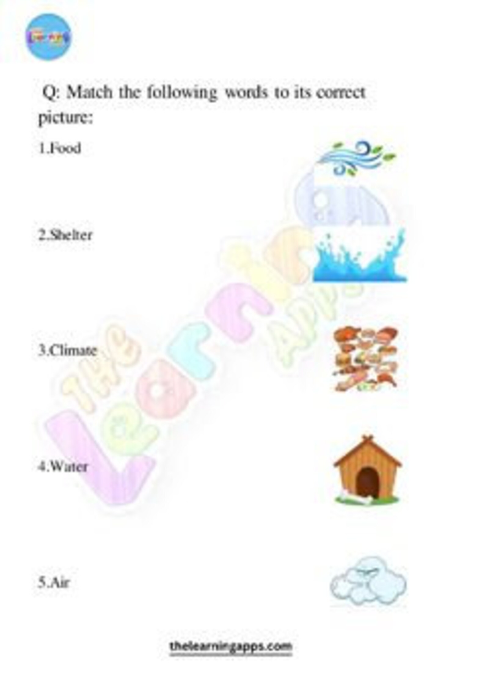 Basic Needs of Animals Printable Worksheets Match the Correct Items ...