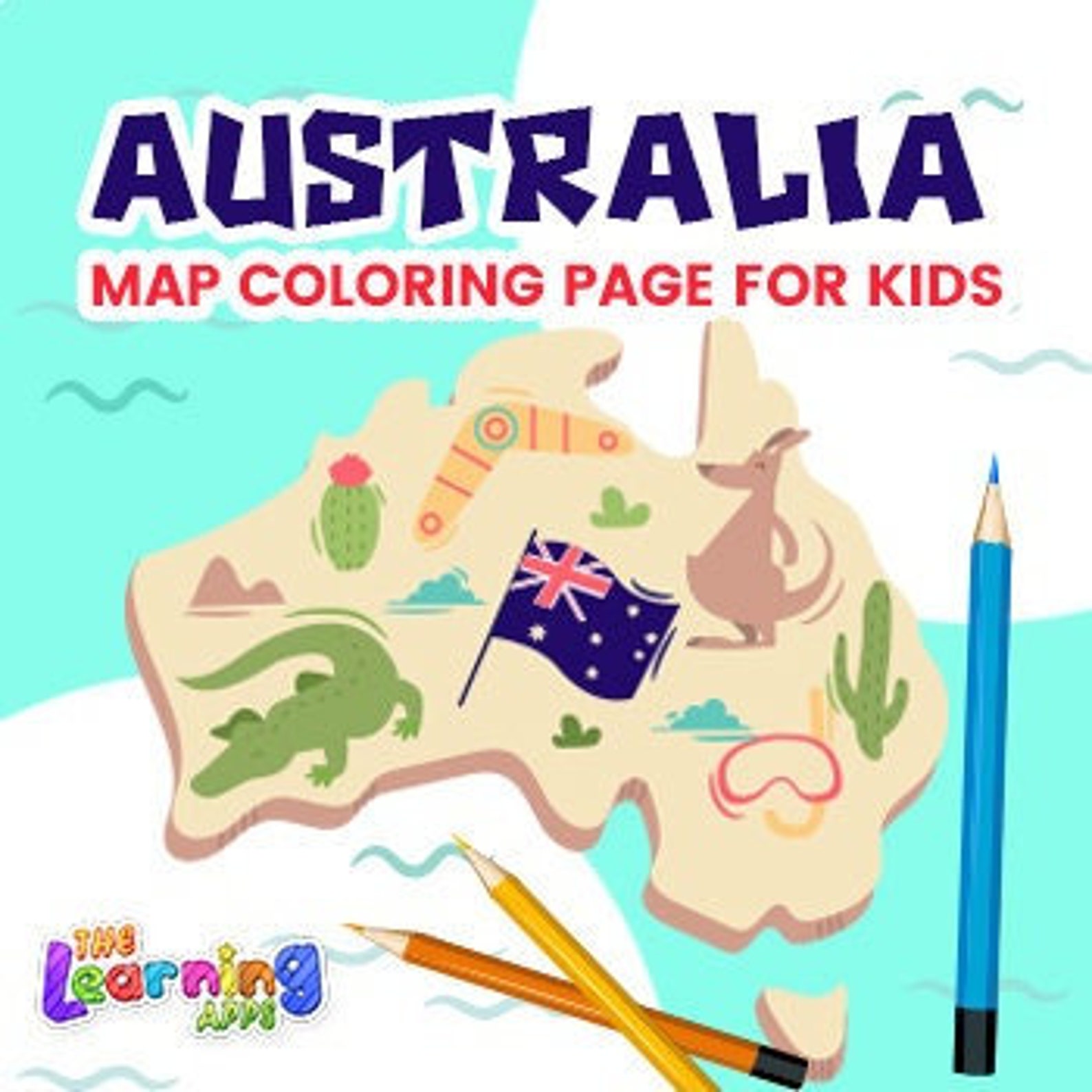 Australia Map Coloring Page Printable Worksheet for Kids - Etsy