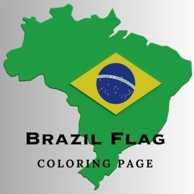 Map Flag of Brazil Coloring Page for Kids Brazilian Map and Flag for Coloring - Etsy