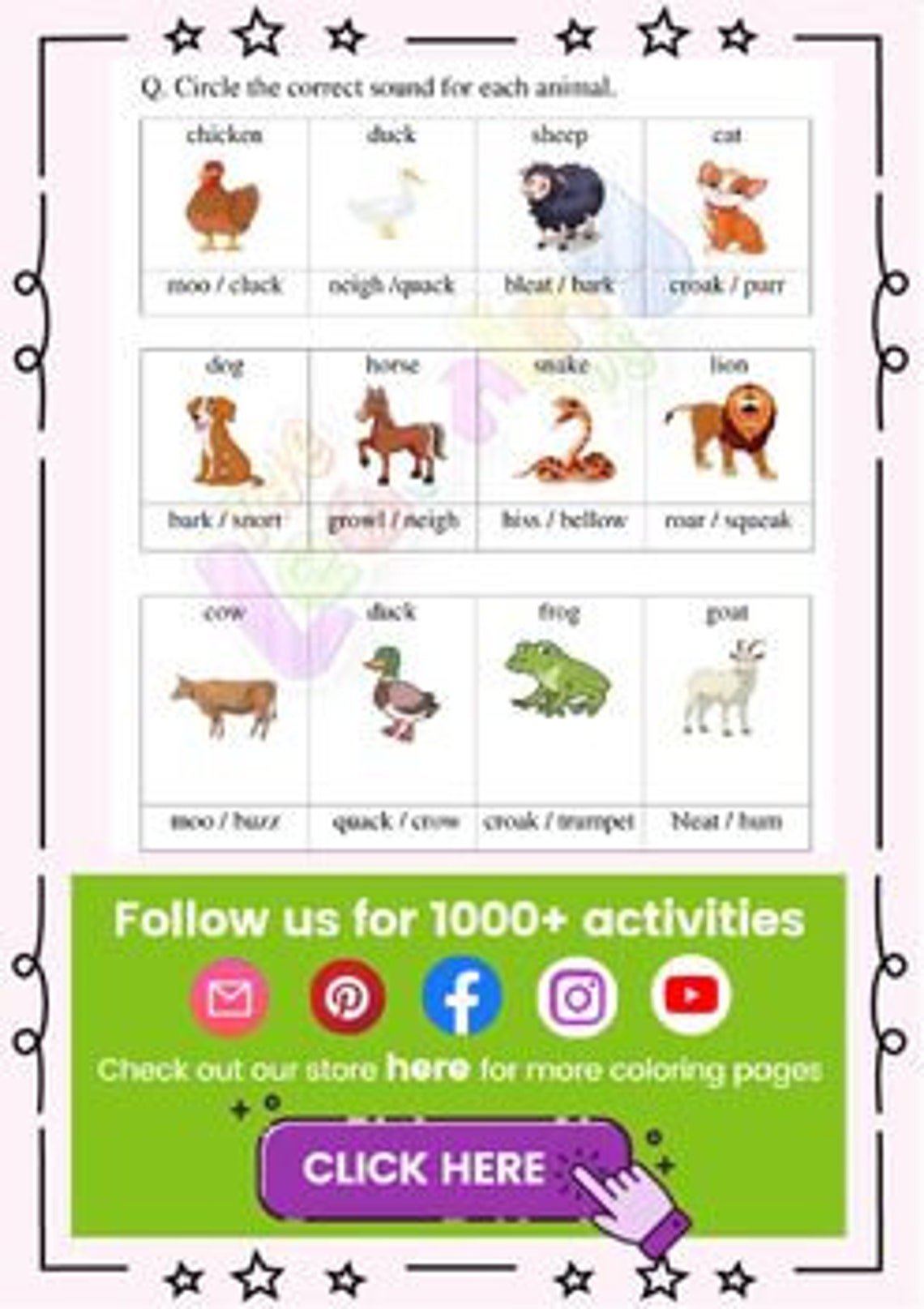 Identify Animal Sounds Printable Worksheets for Kids Animal Voice Match ...