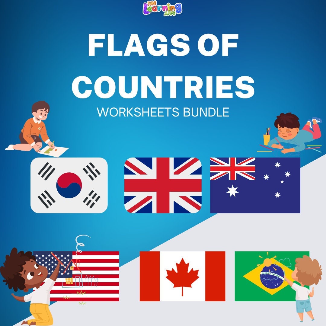 Flags of Countries Coloring Worksheet for Kids 16 Countries Around the ...
