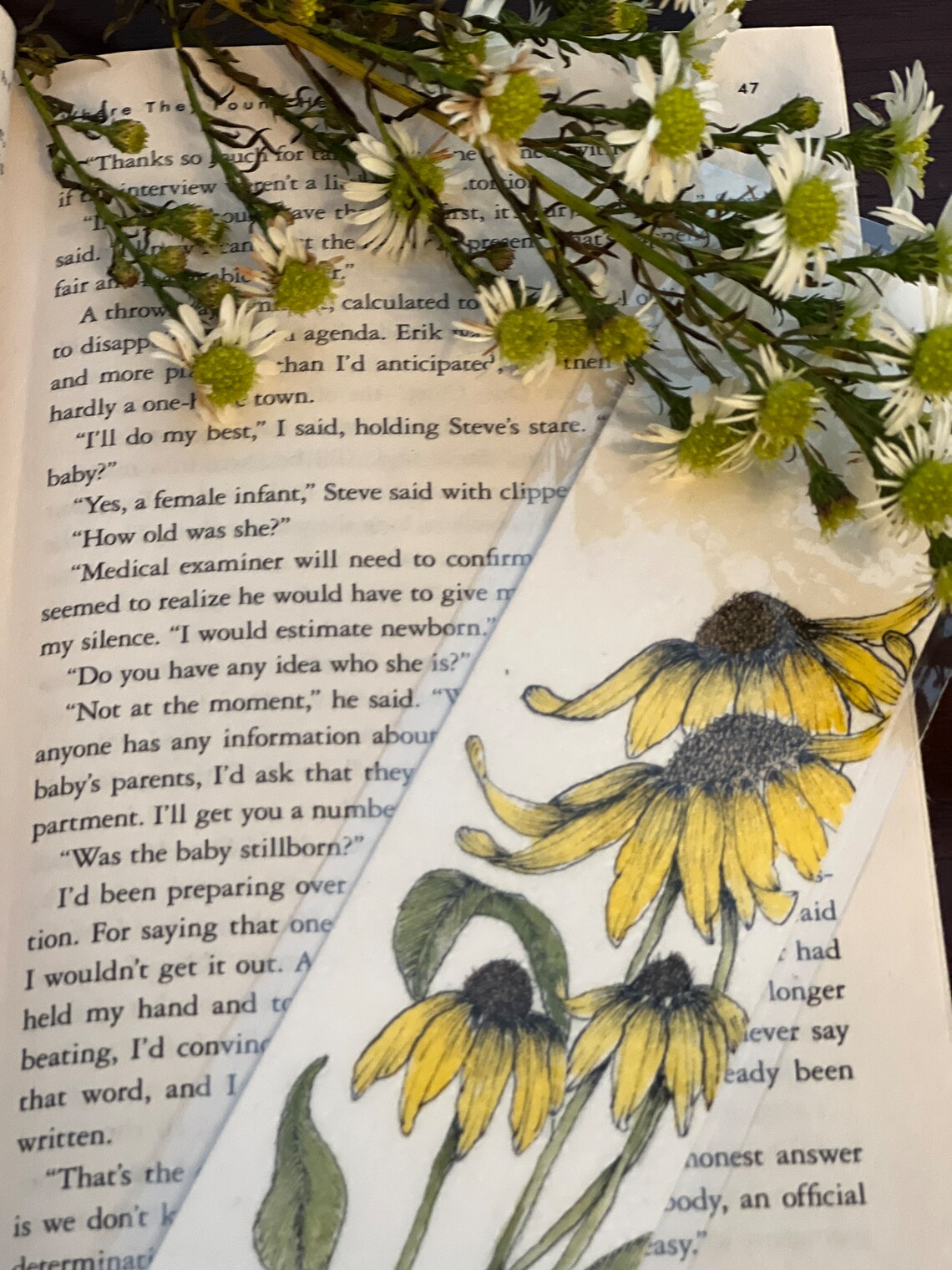 Hand-made Bookmarks/fine Line Drawing Daisy Designs/ Watercolor Floral ...