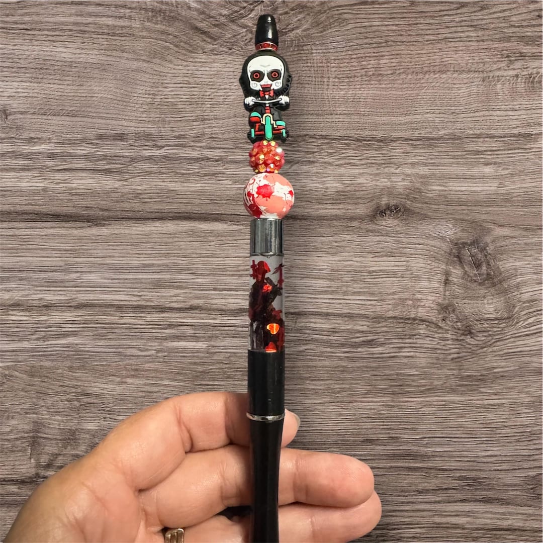 Saw Inspired Beaded Pen: Horror Fan Black Ballpoint - Etsy