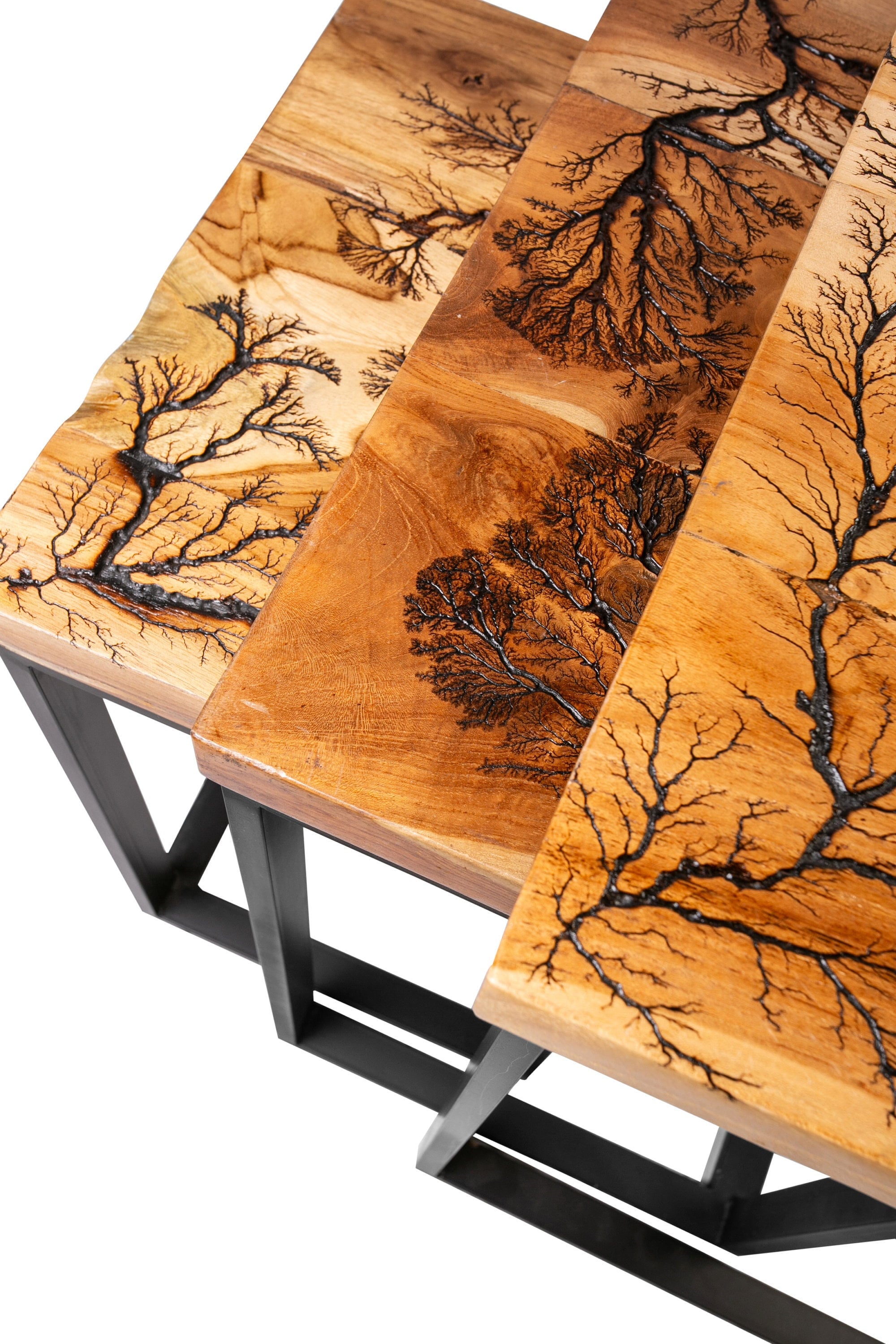 Vella Solid Wood Nesting Tables With Lightning Fractal Design - Modern ...