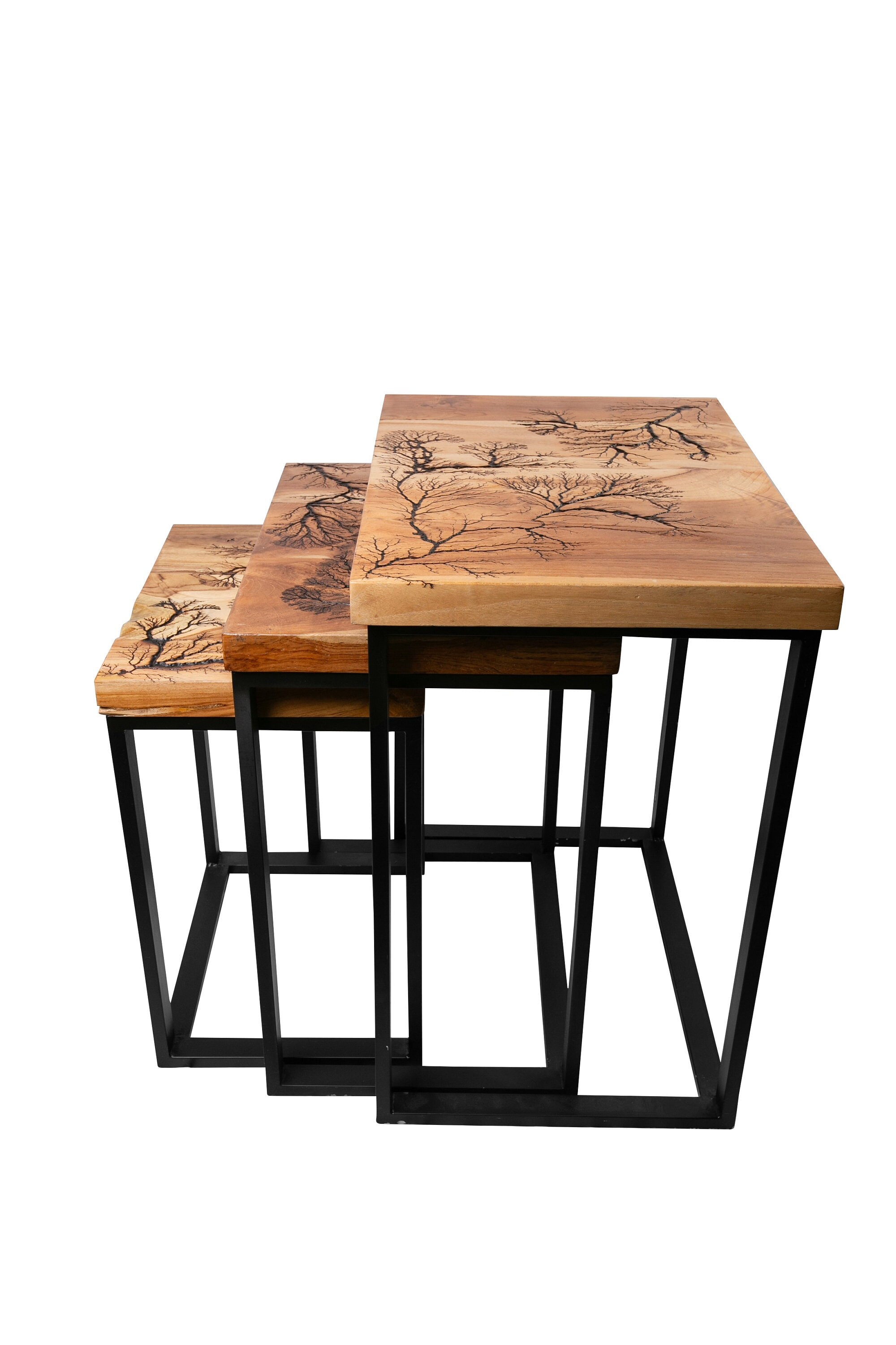 Vella Solid Wood Nesting Tables With Lightning Fractal Design - Modern ...