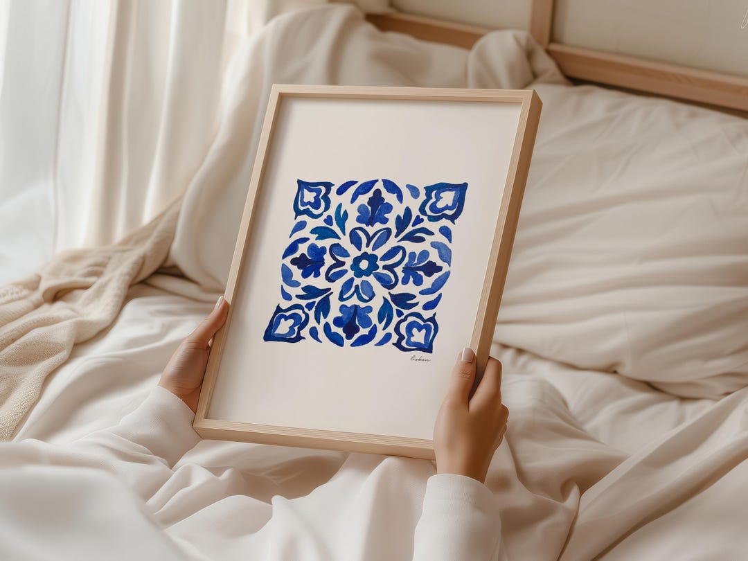 Lisbon Azulejos Watercolor Print, Portuguese Tile Wall Art, Blue ...