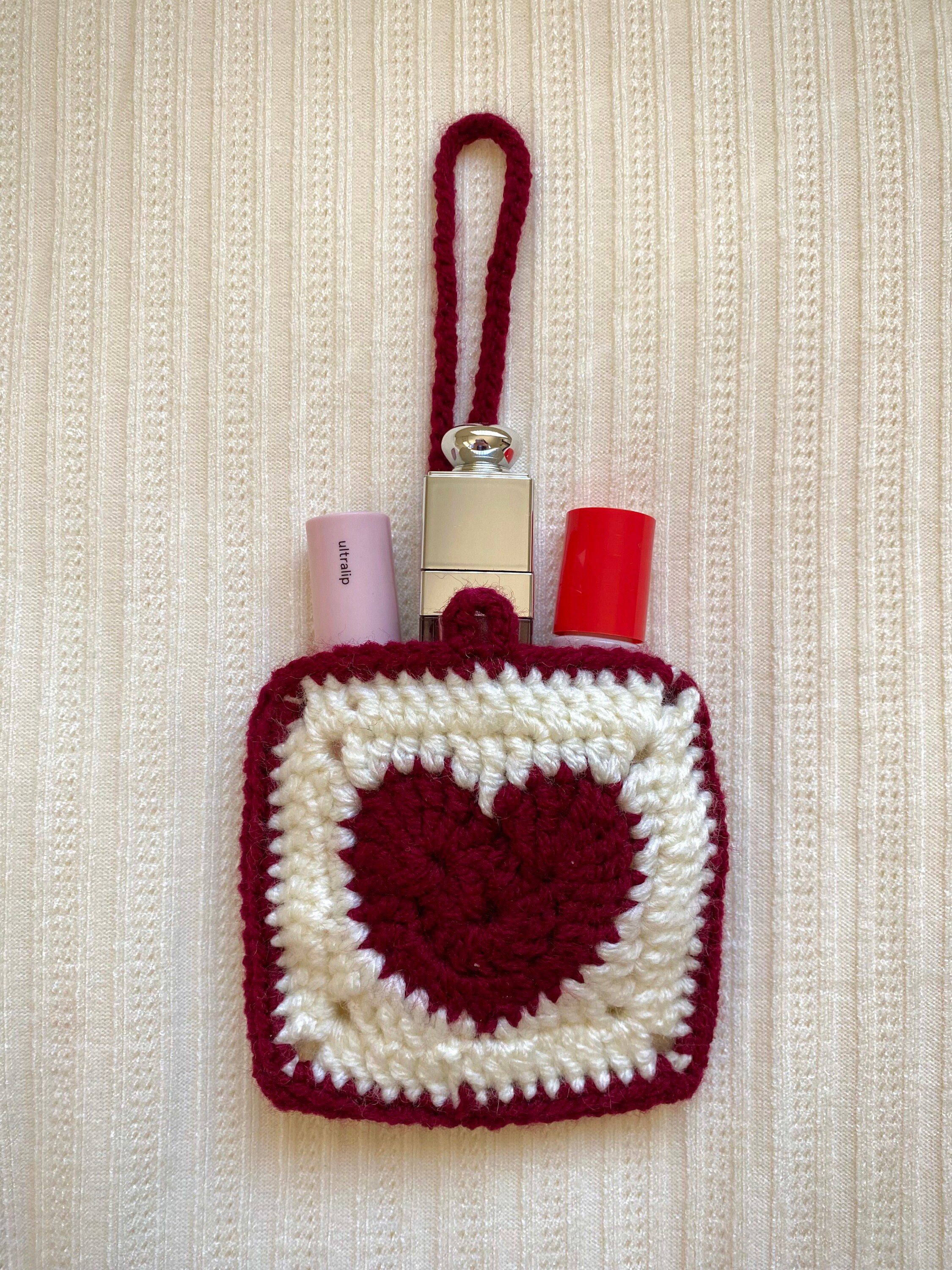 Crochet Heart Pouch | Cute Granny Square Pouch for Tote Bags and Purses ...