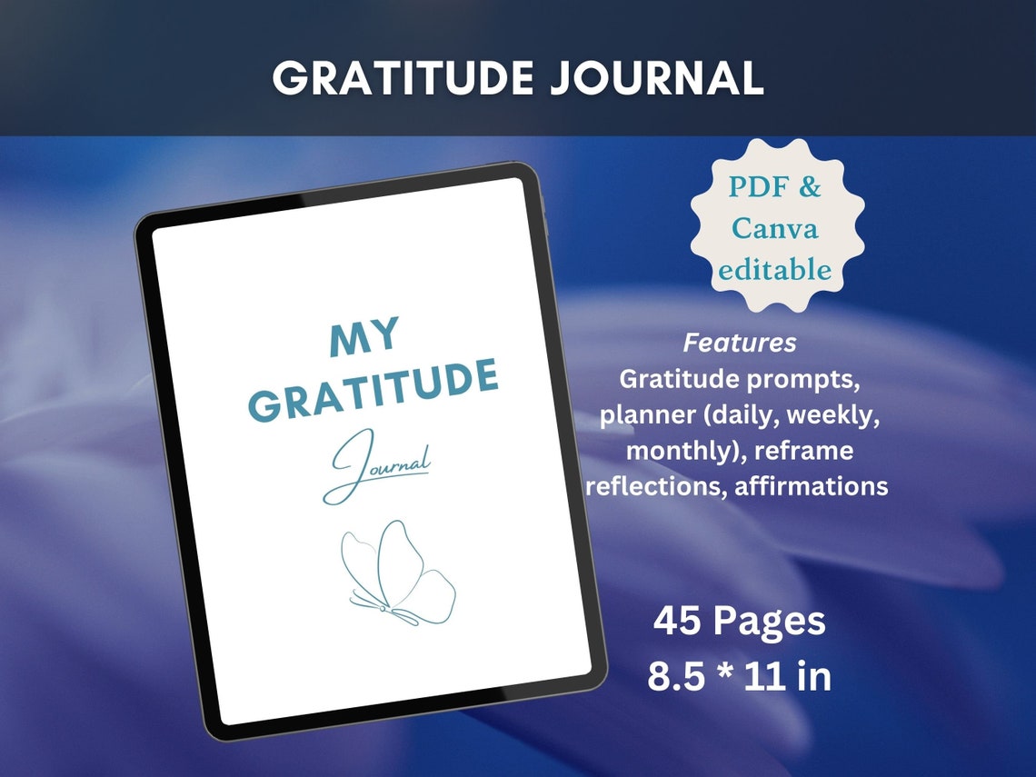 Digital Gratitude Journal Printable Wellness Journal Daily Reflection ...