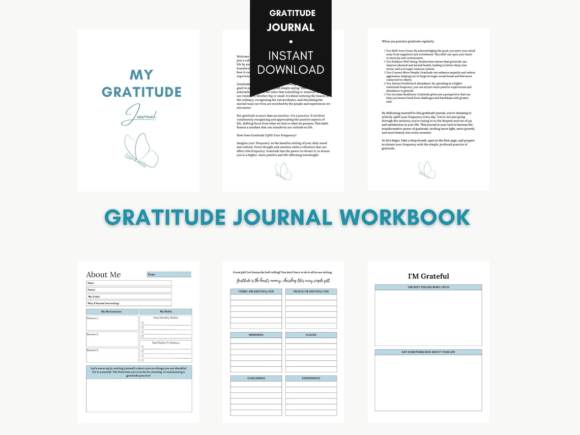 Digital Gratitude Journal Printable Wellness Journal Daily Reflection ...
