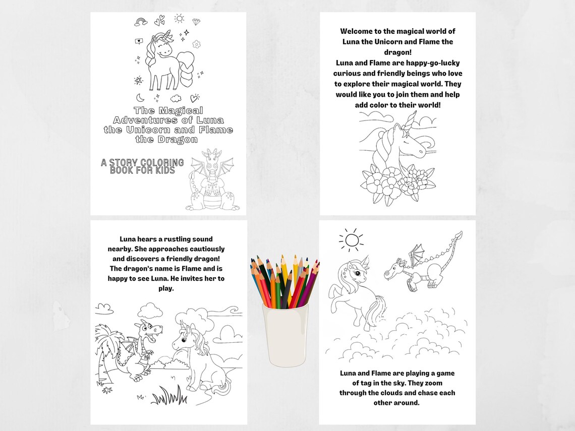 Story Coloring Pages Unicorn & Dragon Coloring Pages Fantasy Coloring ...