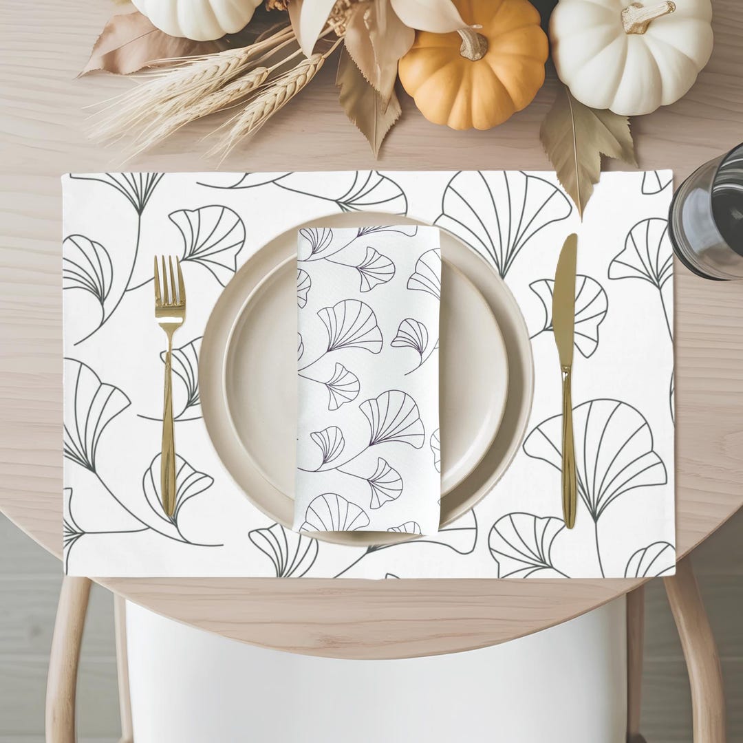 Gingko Leaf Placemat and Napkin Set Botanical Table Setting Matching ...
