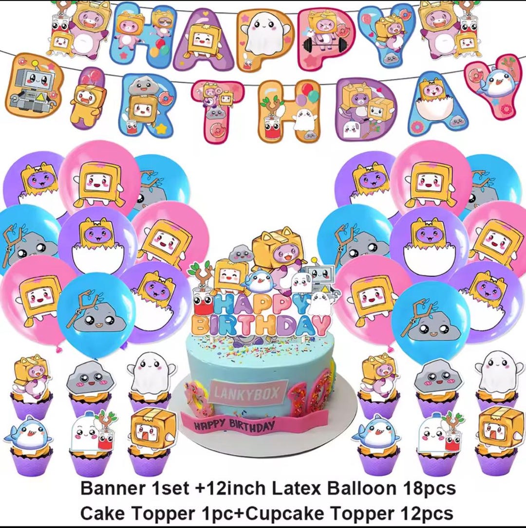 Lankybox Party Decorations Set – Cute Foxy & Boxy Birthday Supplies ...