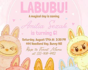 Labubu Birthday Invitation, Labubu Editable Template, Labubu Birthday ...