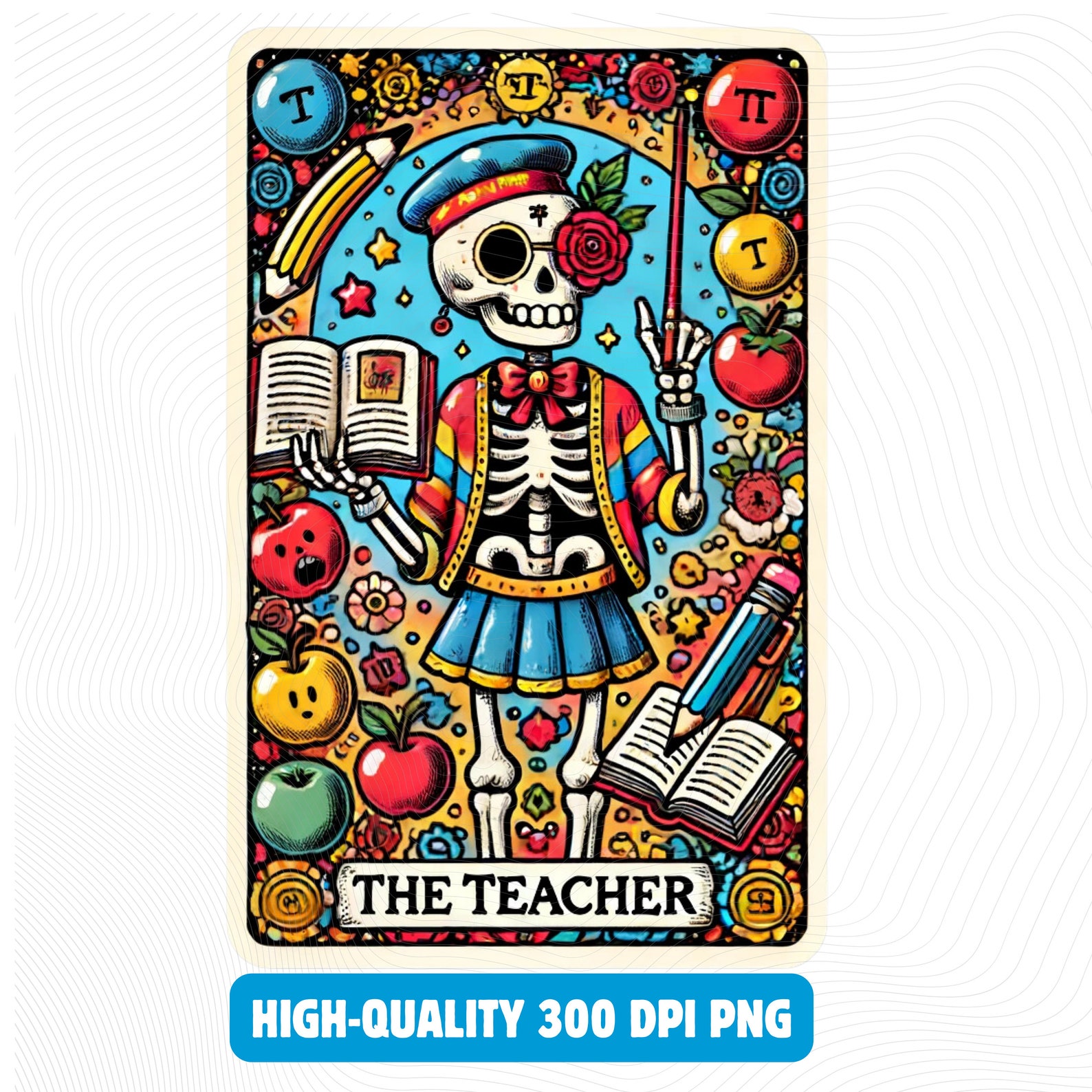 The Teacher Tarot Card PNG, Skeleton Sublimation Design, Funny Witchy ...