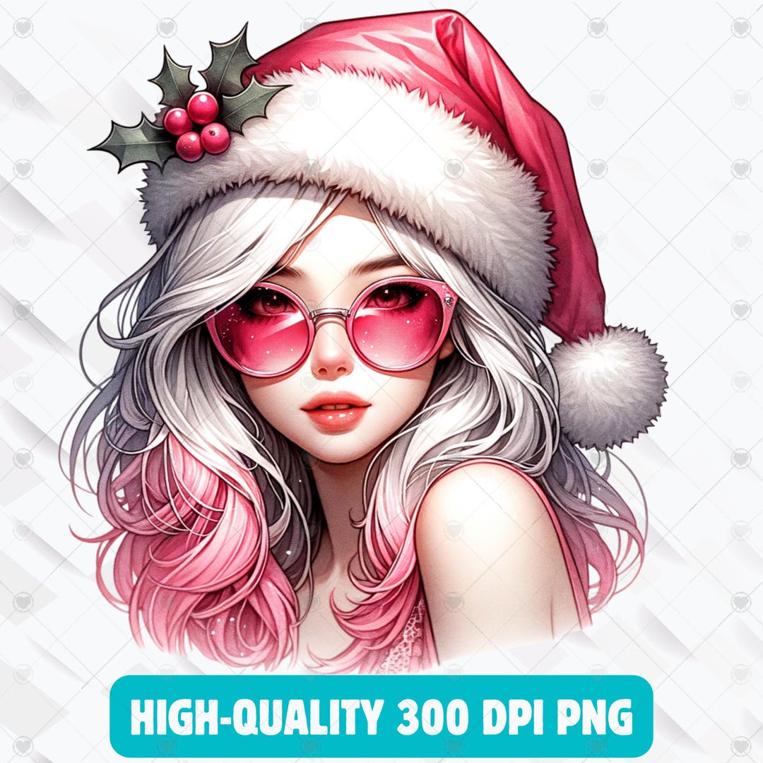 Pink Christmas Girl Clipart: Watercolor Festive Art (PNG) - Etsy