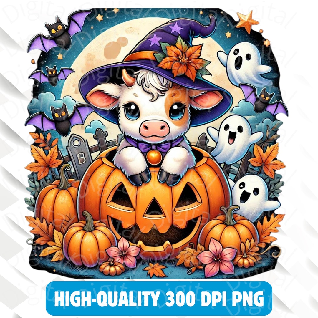 Cute Highland Cow PNG, Halloween Highland Cow, Fall Hay Png Clipart ...