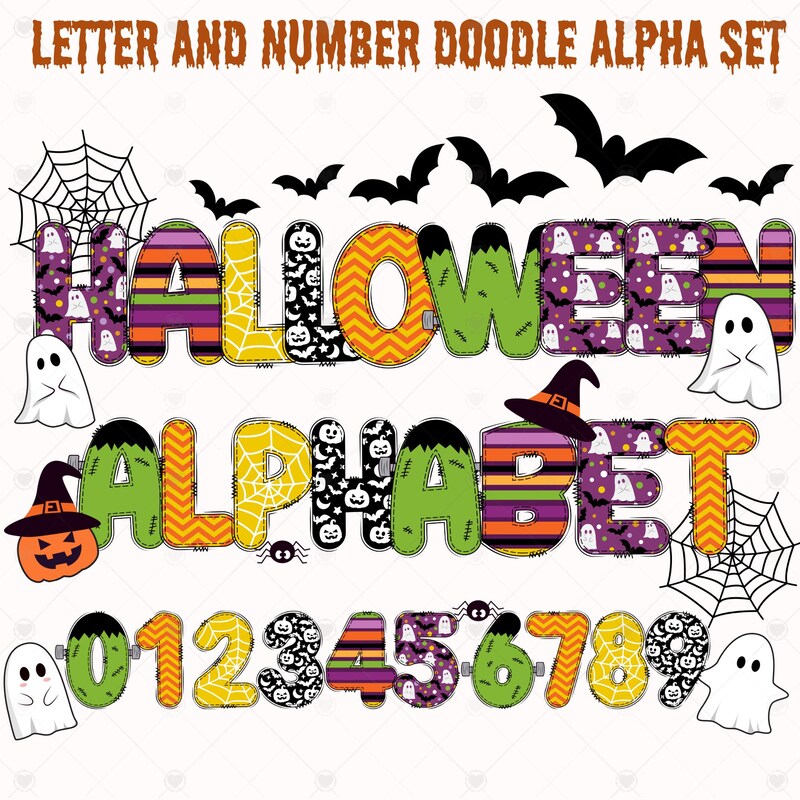 Halloween Doodle Alphabet - Etsy