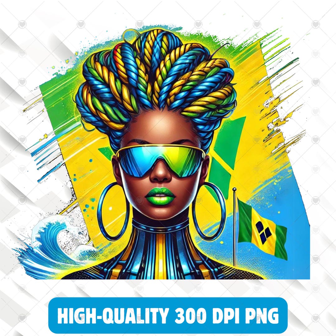 Saint Vincent Sublimation Design Vincy Girl Afro Messy Bun Grenadines ...