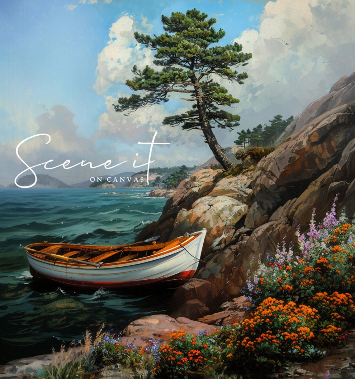 Natural River Landscape Printable Art, Serene Boat Scene Wall Decor ...