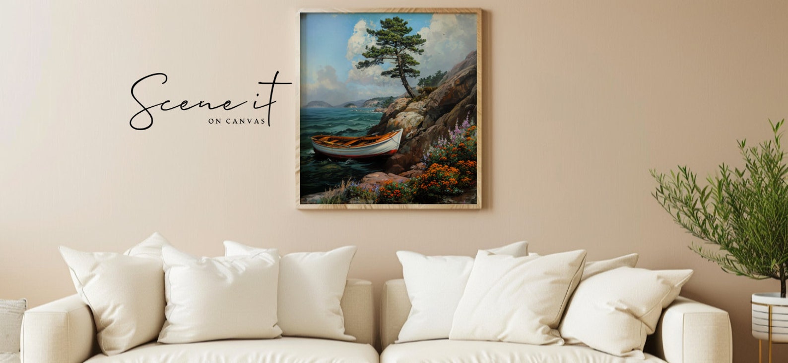 Natural River Landscape Printable Art, Serene Boat Scene Wall Decor ...