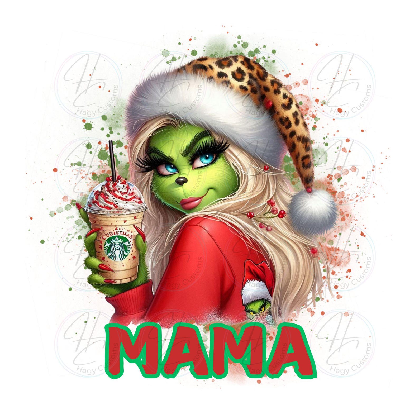 Watercolor, Santa Mama,blonde Mama, Grinchy Mama, Boujie Christmas Mama ...