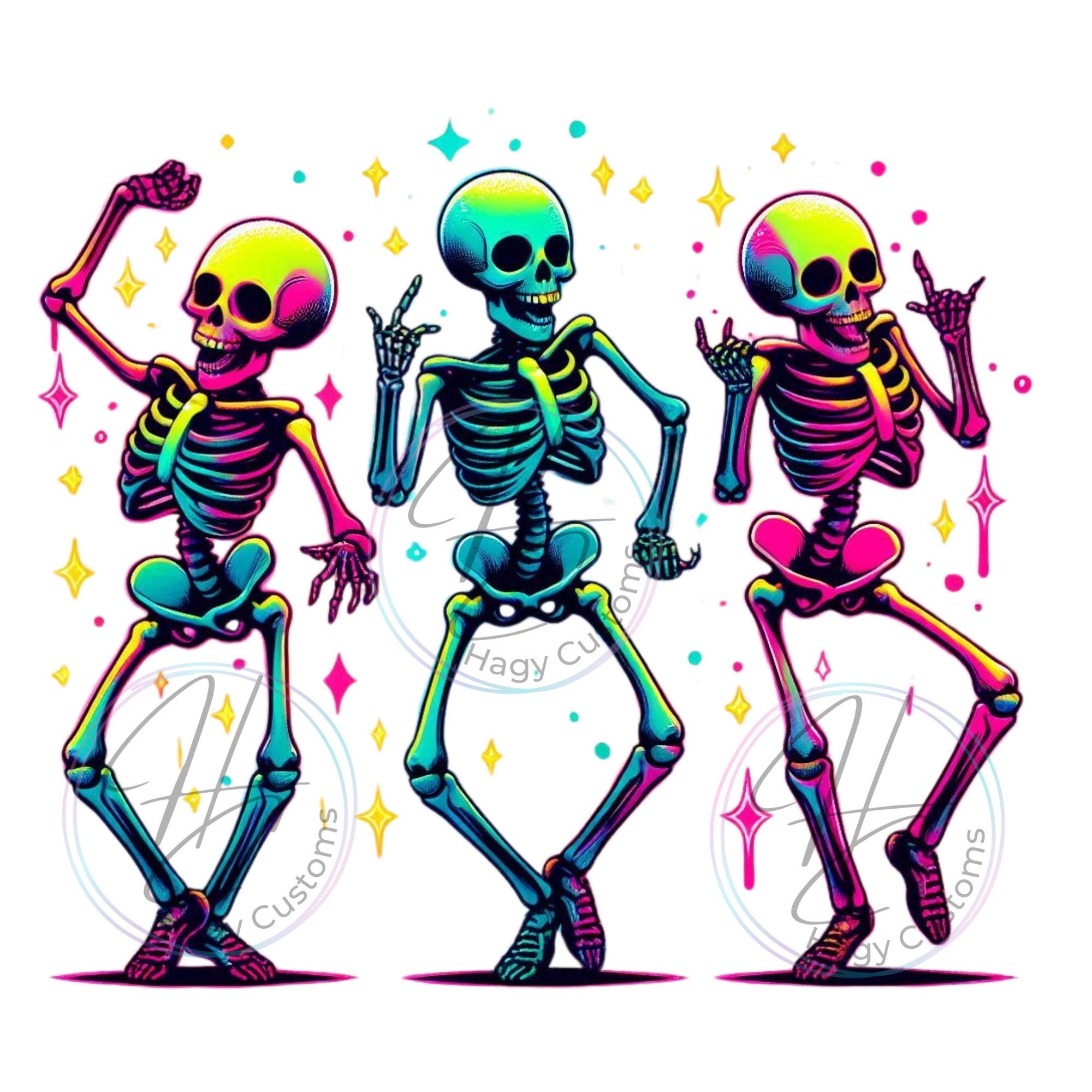Dancing Skeletons Png, Neon Sublimation, Halloween, Fall, Skeletons ...