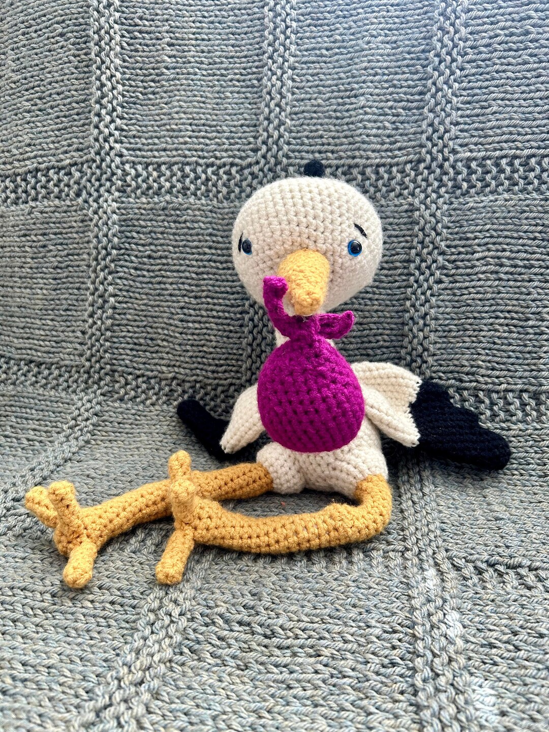 Homemade Crochet Stuffed Animal Plushie - Stork With Baby Basket - Etsy