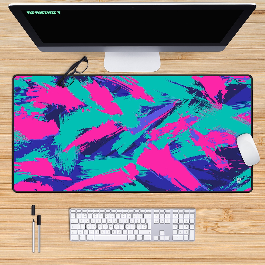 Neon Pink Desk Mat, Cute Deskmat Aesthetic, Retro Pastel Blue ...