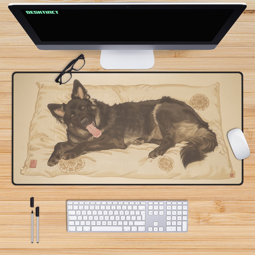 German Shepherd Japanese Illustration Desk Mat, XL Mousepad, Kawaii ...